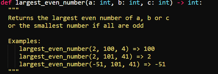 Solved ``` ﻿def largest_even_number(a: int, b: int, c: | Chegg.com
