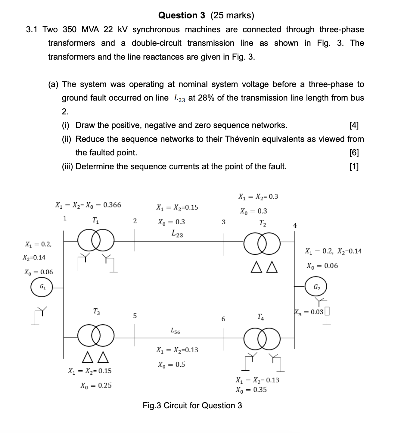 Solved Question 3 (25 ﻿marks)3.1 ﻿Two 350 ﻿MVA 22kV | Chegg.com