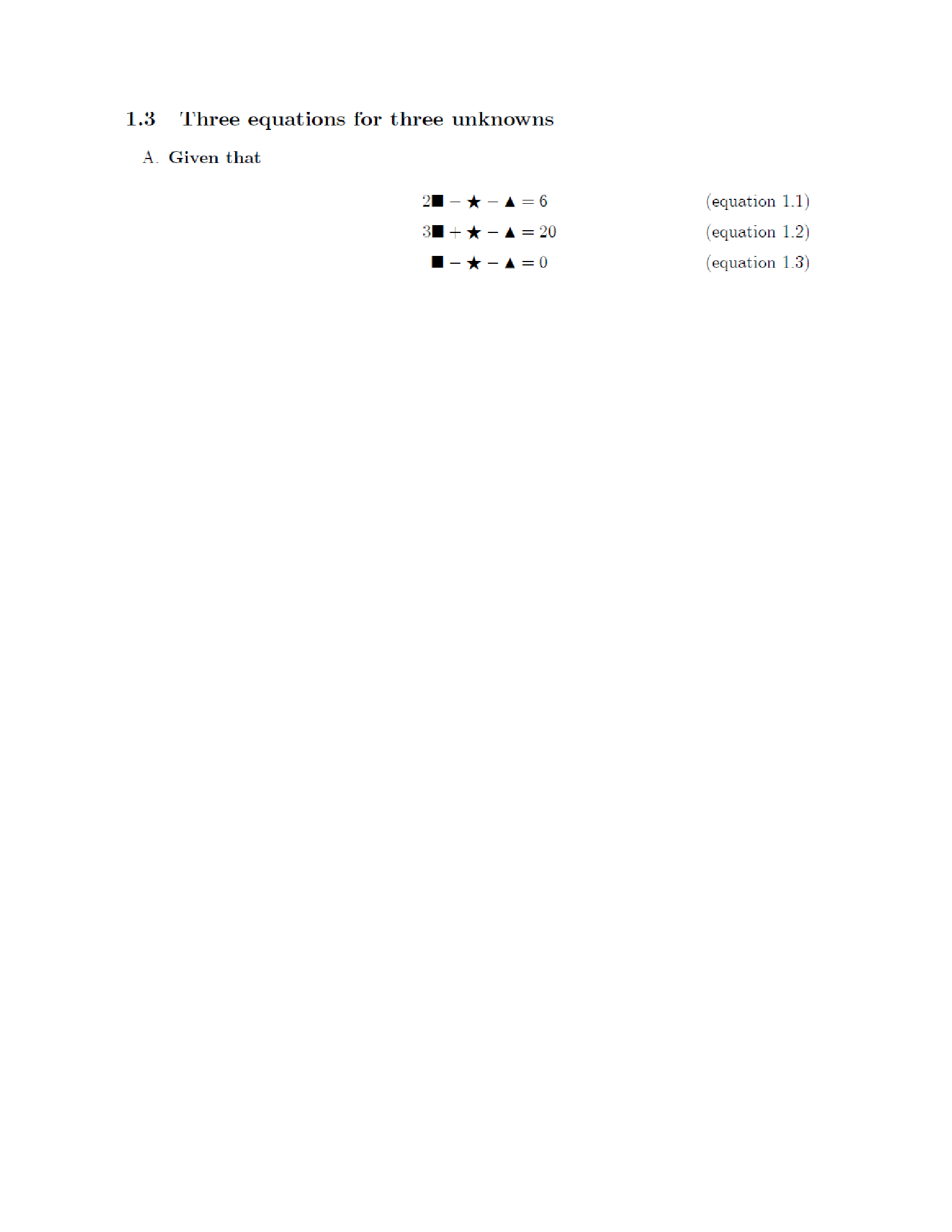 Solved 1.3 ﻿'Three equations for three unknownsA. ﻿Given | Chegg.com