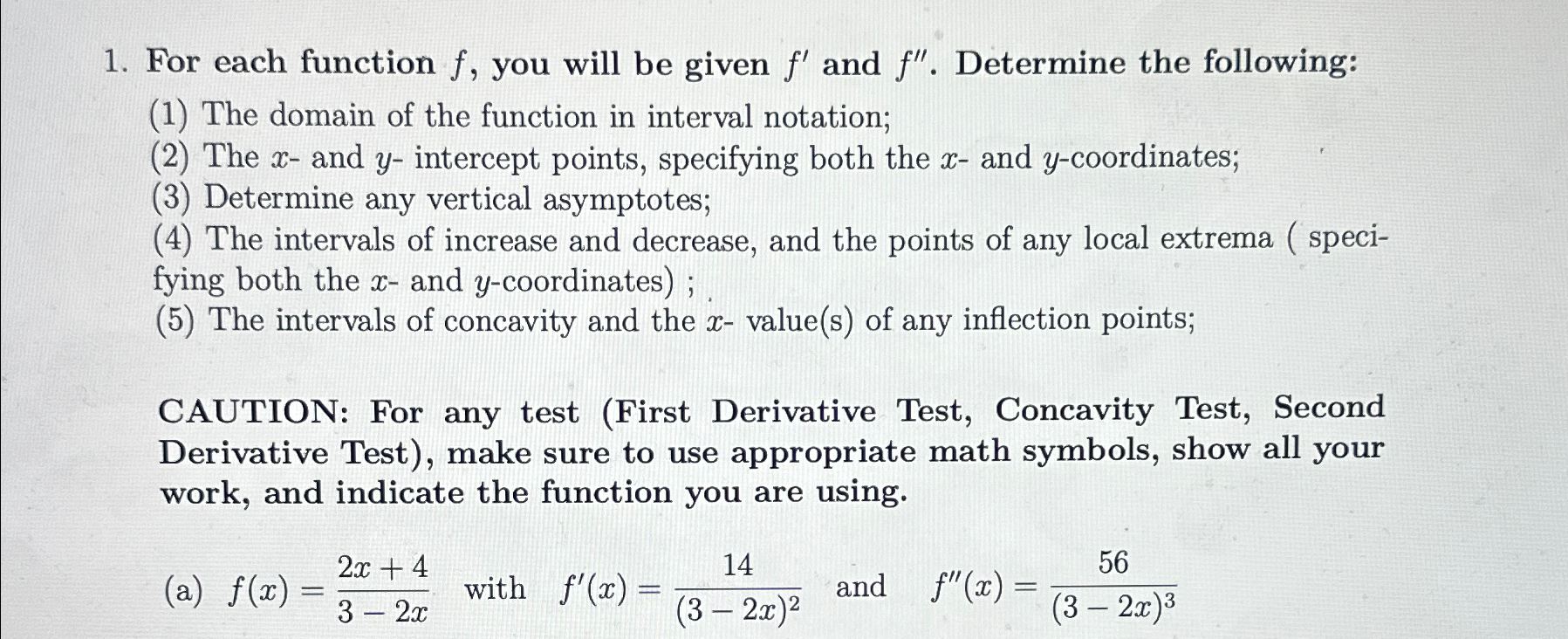 Solved For each function f, ﻿you will be given f' ﻿and f''. | Chegg.com