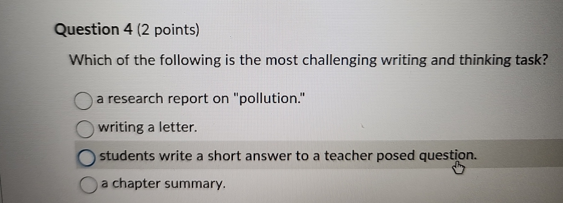 Question 4 (2 points)Which of the following is the | Chegg.com Question 4 (2 points)Which of the following is the | Chegg.com