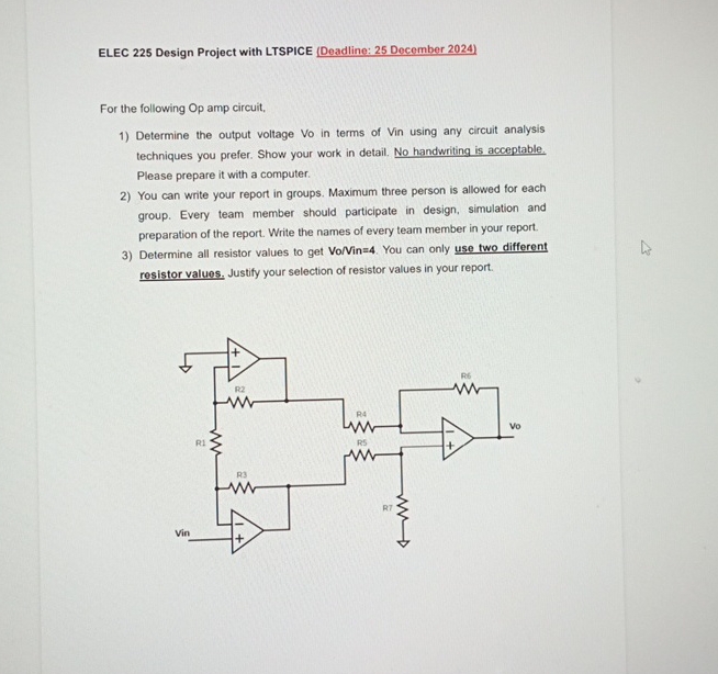 Solved ELEC 225 ﻿Design Project with LTSPICEq,For the | Chegg.com