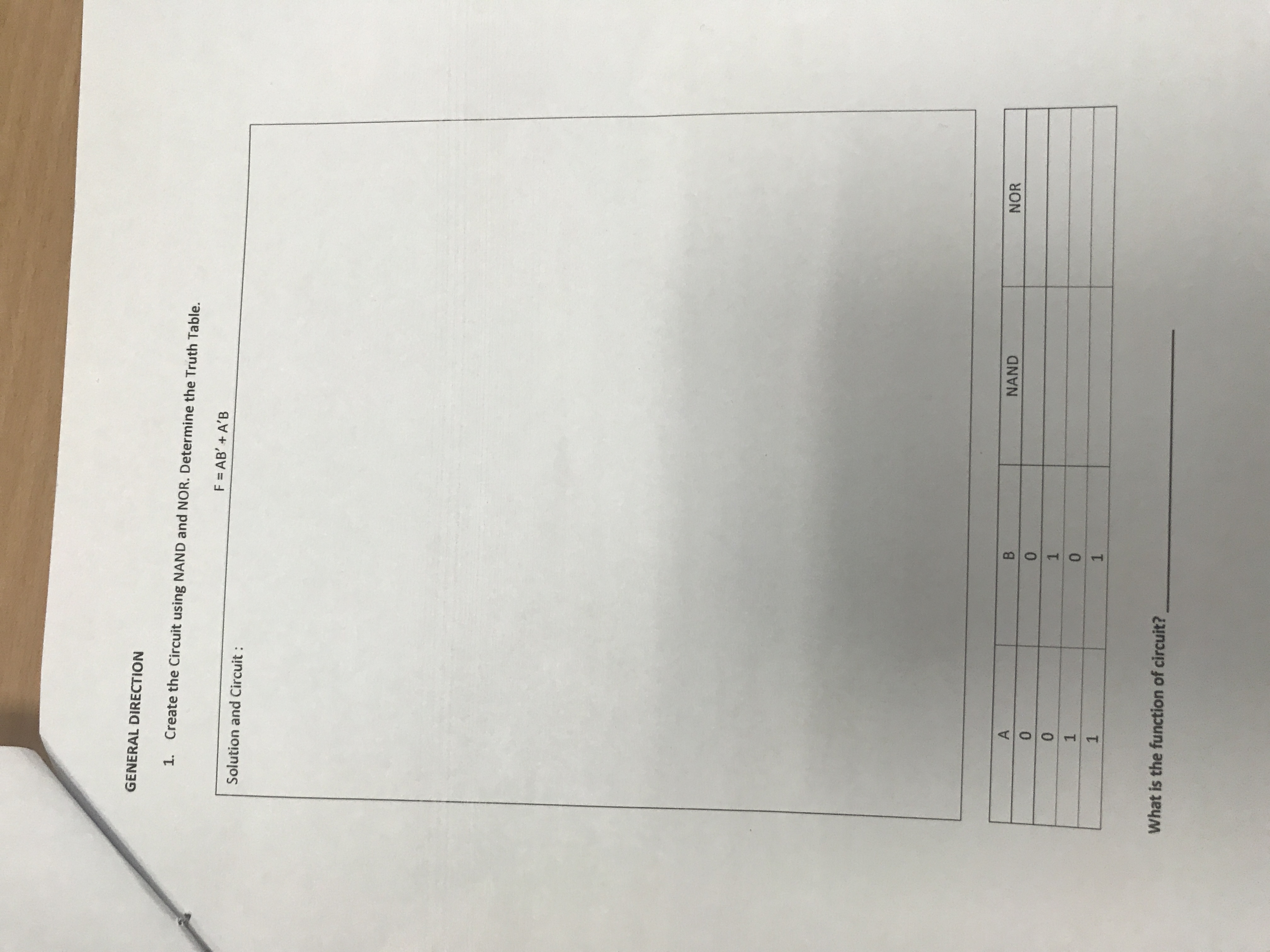 Solved Create the Circuit using NAND and NOR. Determine the | Chegg.com
