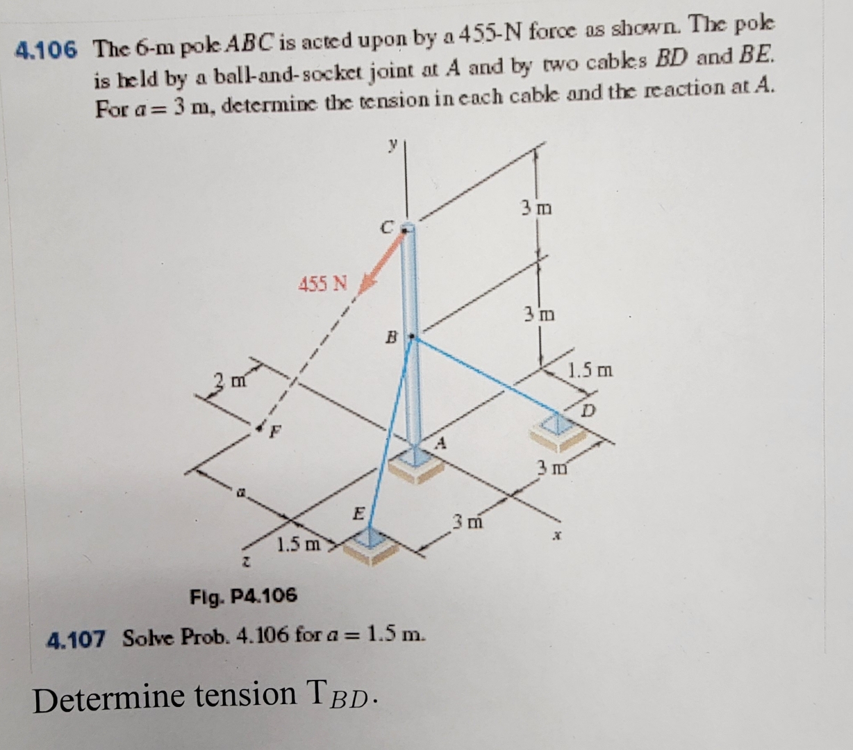 Solved 4.106 ﻿The 6-m ﻿pole ABC is acted upon by a 455-N | Chegg.com