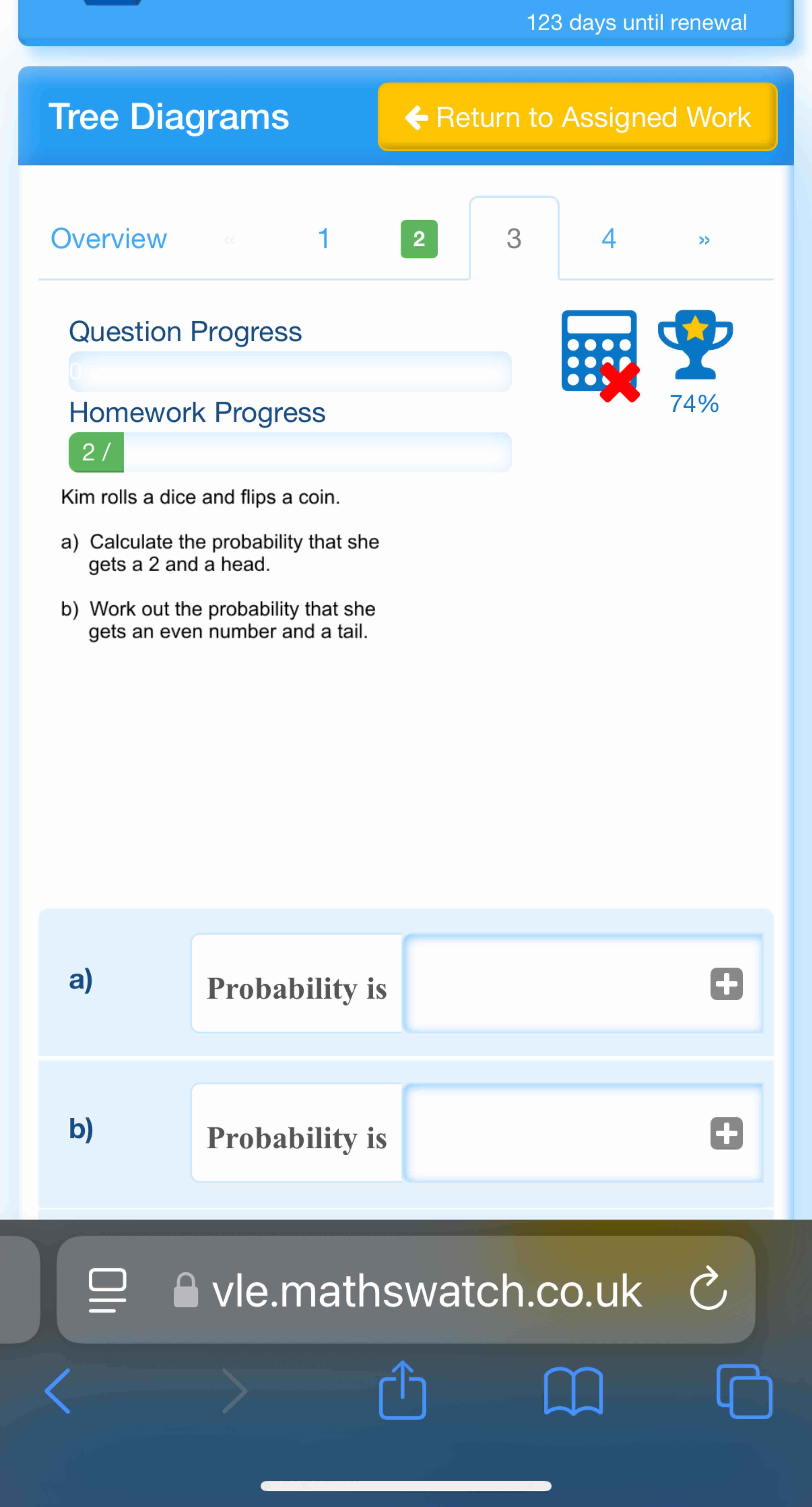 Tree Diagrams Question Progress Homework Progress 2 | Chegg.com