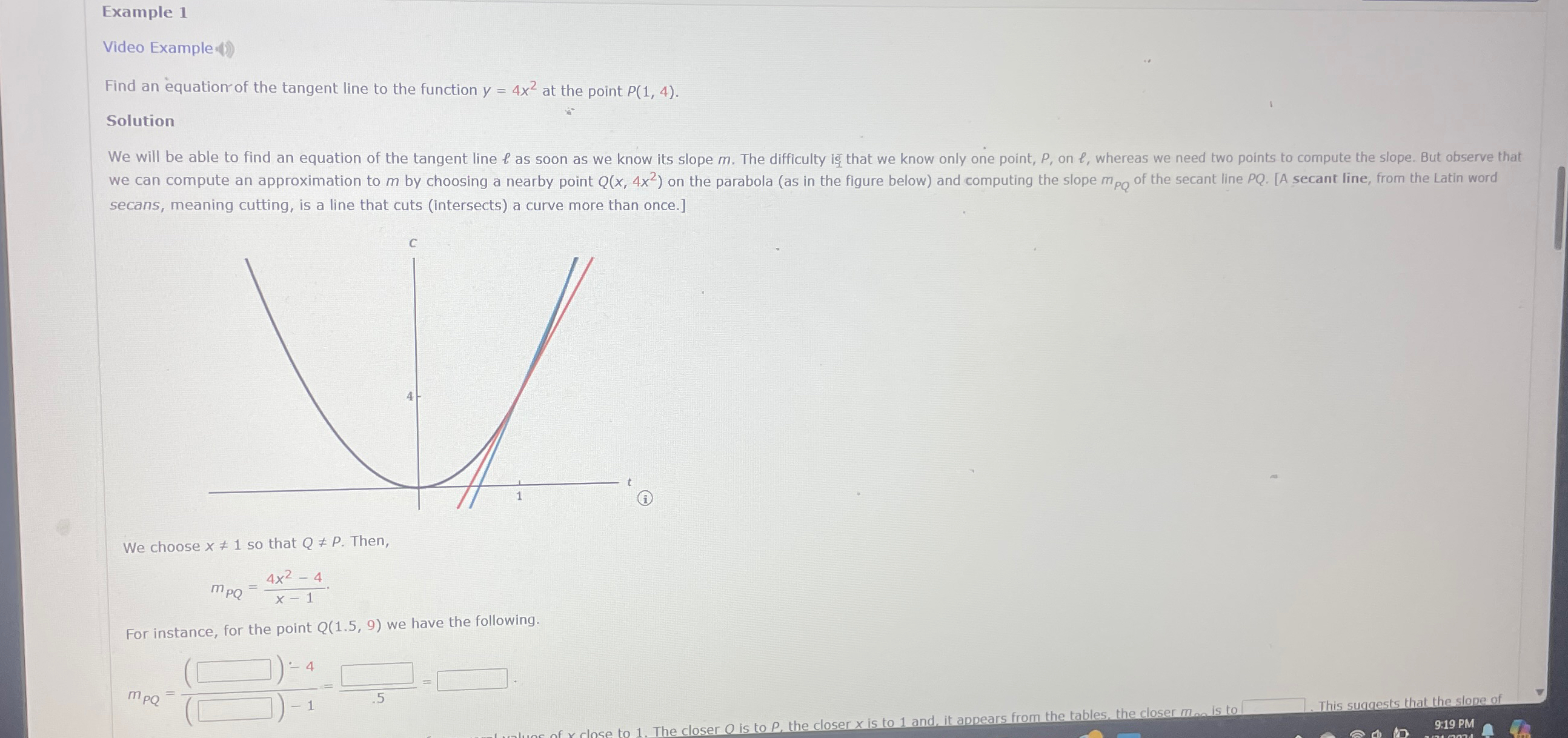 Solved Example 1Video ExampleFind an equation of the tangent | Chegg.com