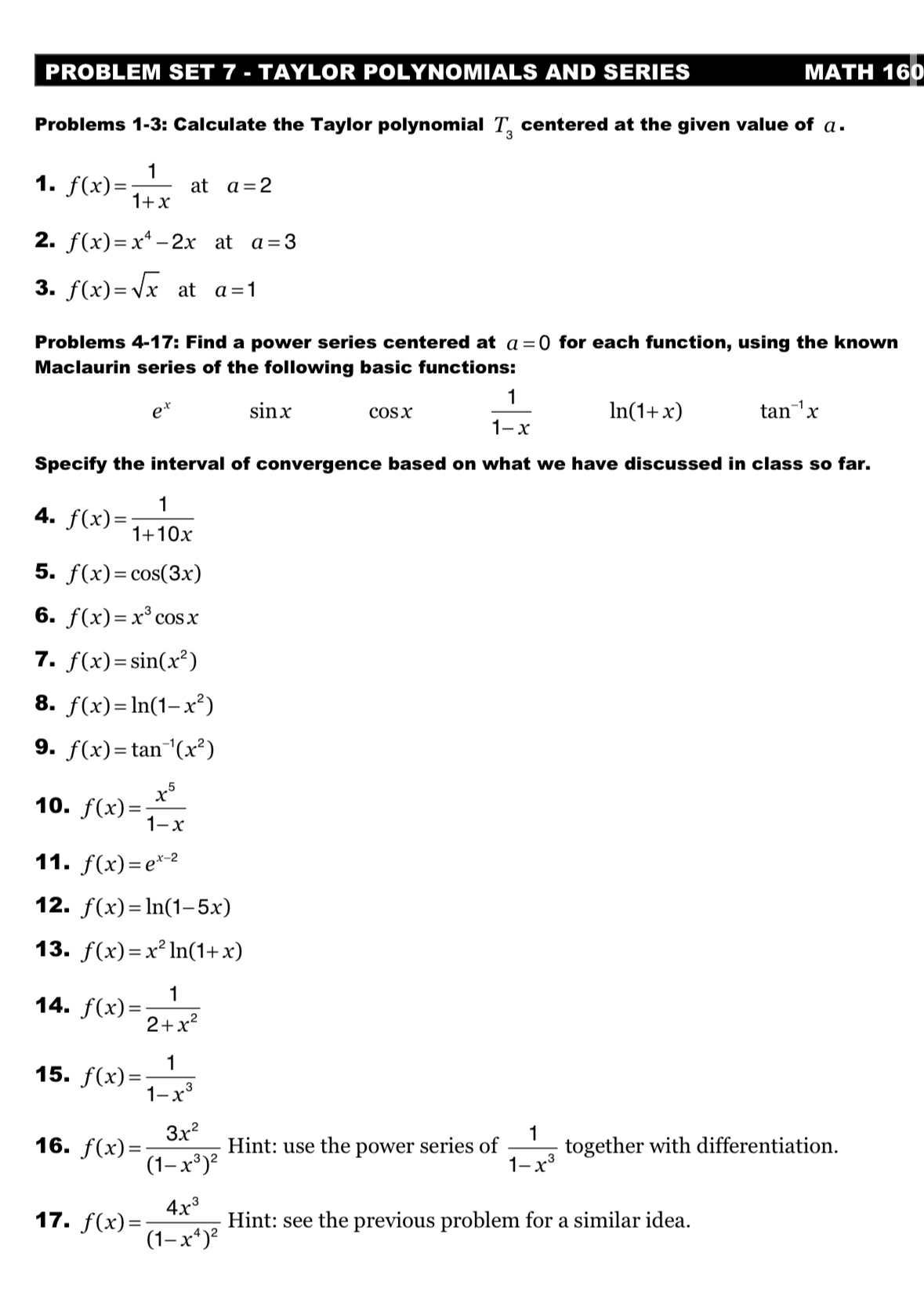Solved PROBLEM SET 7 - ﻿TAYLOR POLYNOMIALS AND SERIESMATH | Chegg.com