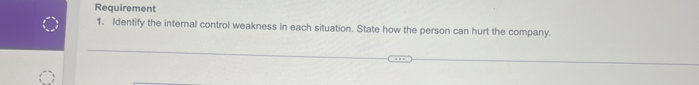 Solved RequirementIdentify the internal control weakness in | Chegg.com