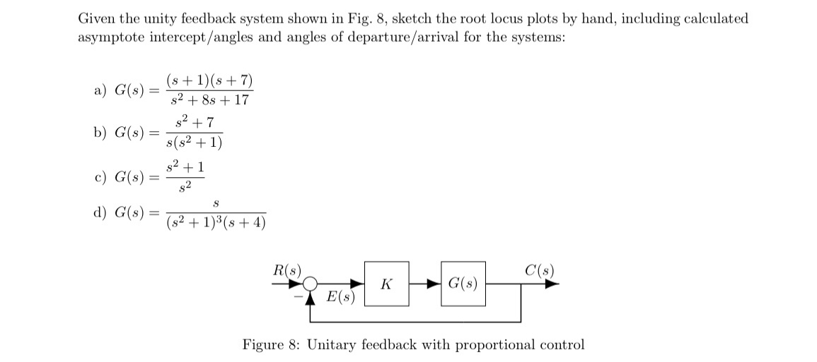 Solved Given the unity feedback system shown in Fig. 8, | Chegg.com