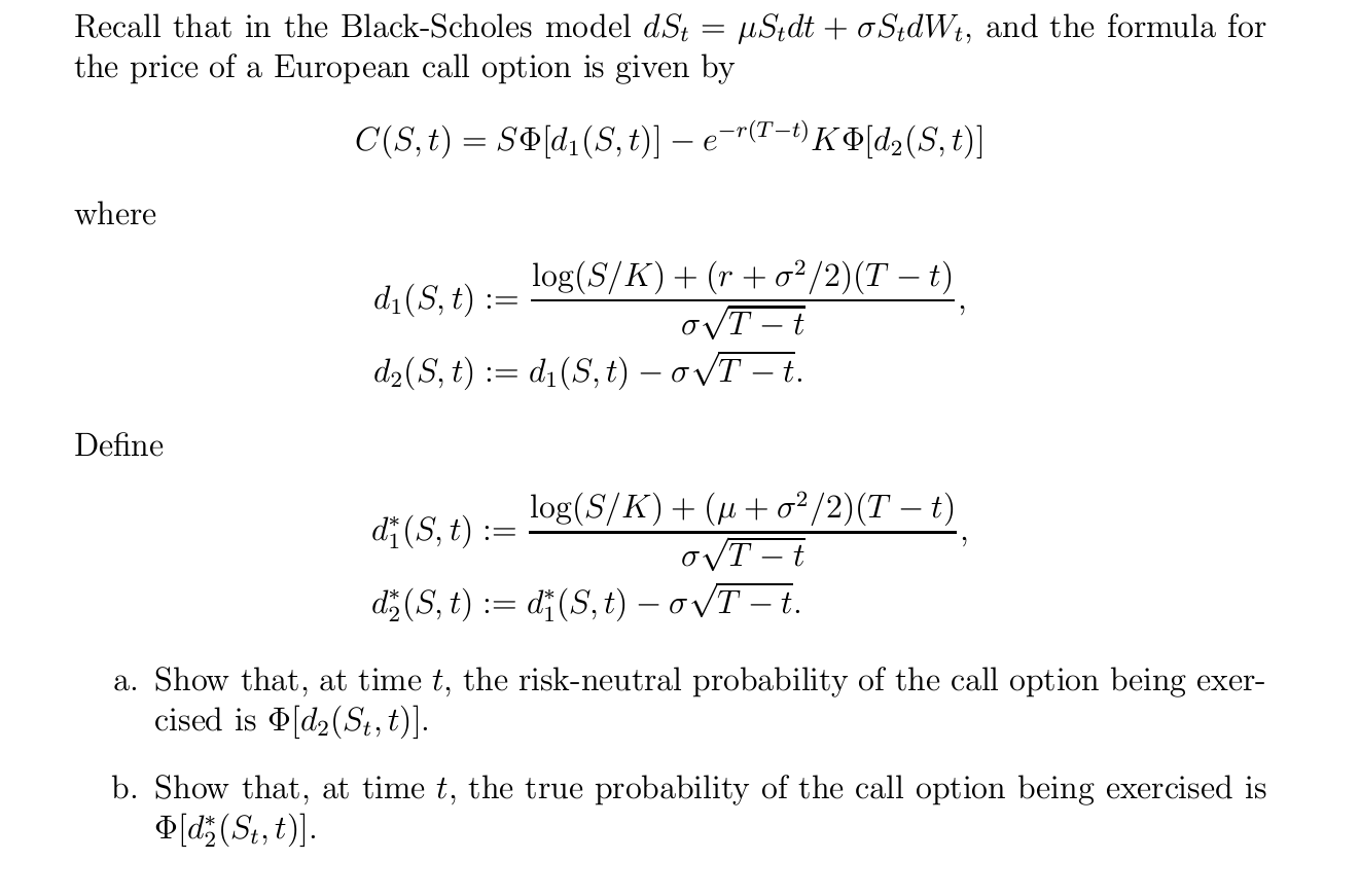 Solved Recall that in the Black-Scholes model | Chegg.com
