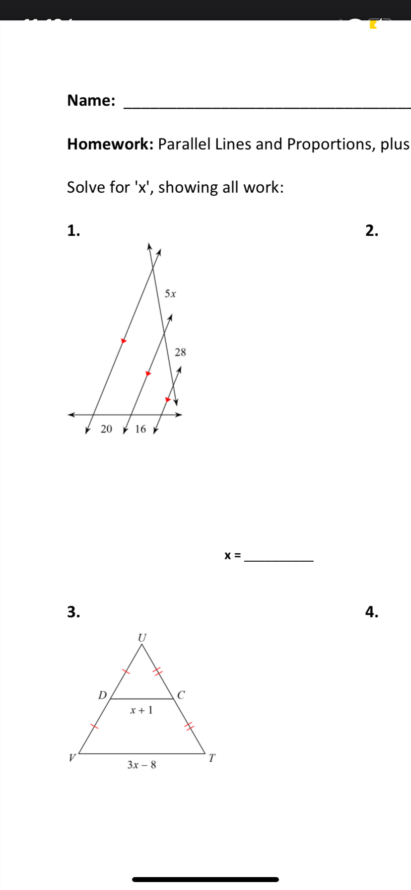 Solved Name:Homework: Parallel Lines and Proportions, | Chegg.com