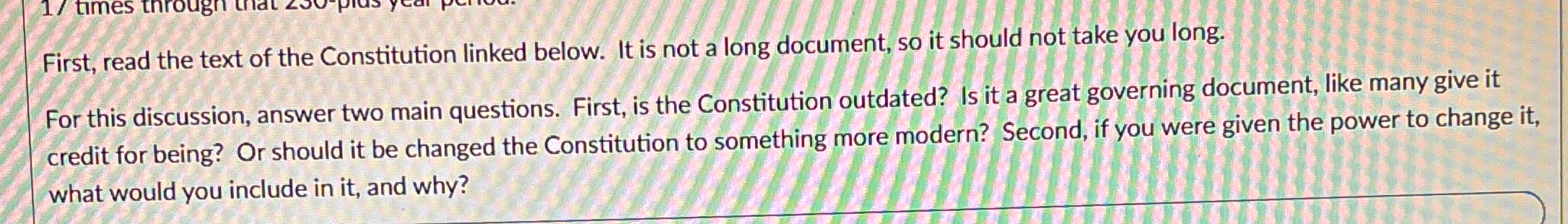 Solved For this discussion, answer two main questions. | Chegg.com