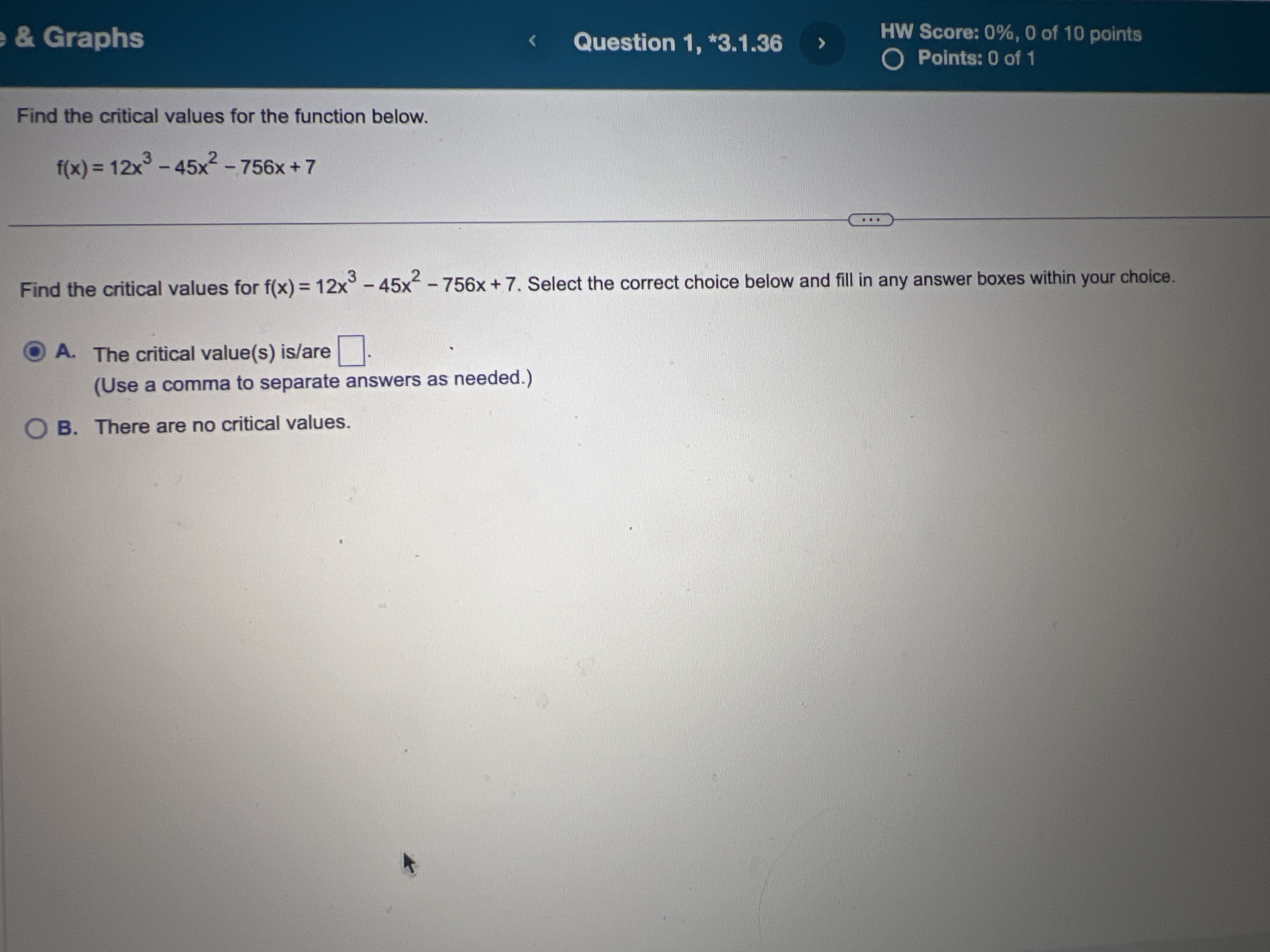 Solved Find the critical values for the function below. | Chegg.com