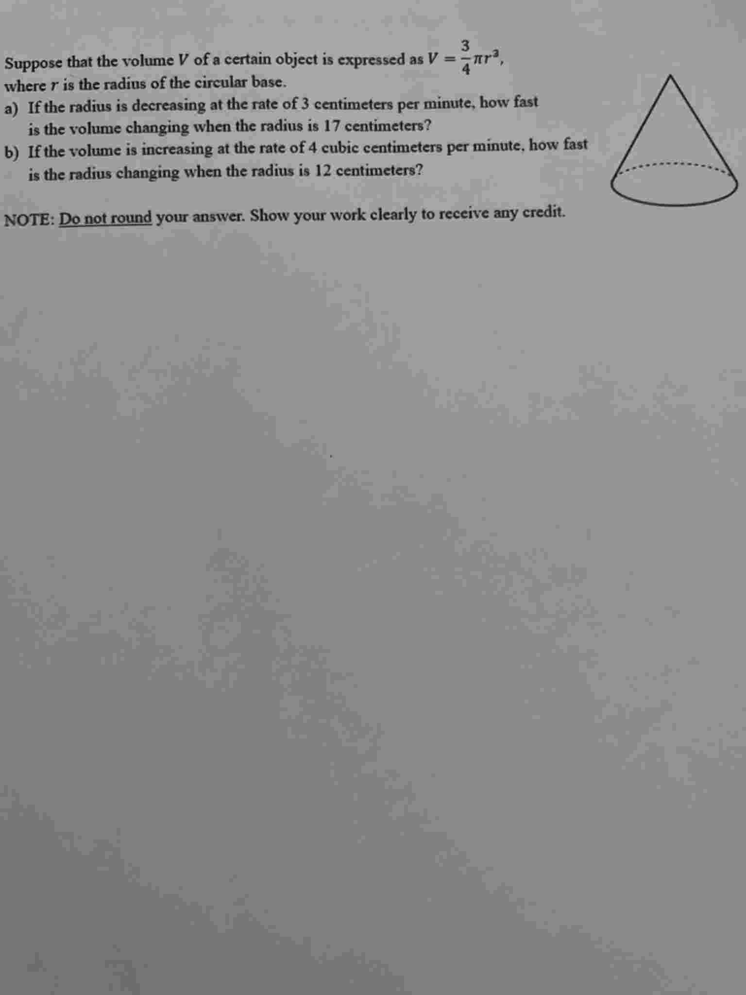 Solved Suppose that the volume \( ﻿V \) ﻿of a certain object | Chegg.com