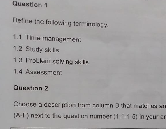 Solved Question 1 ﻿Define the following terminology: 1.1 | Chegg.com