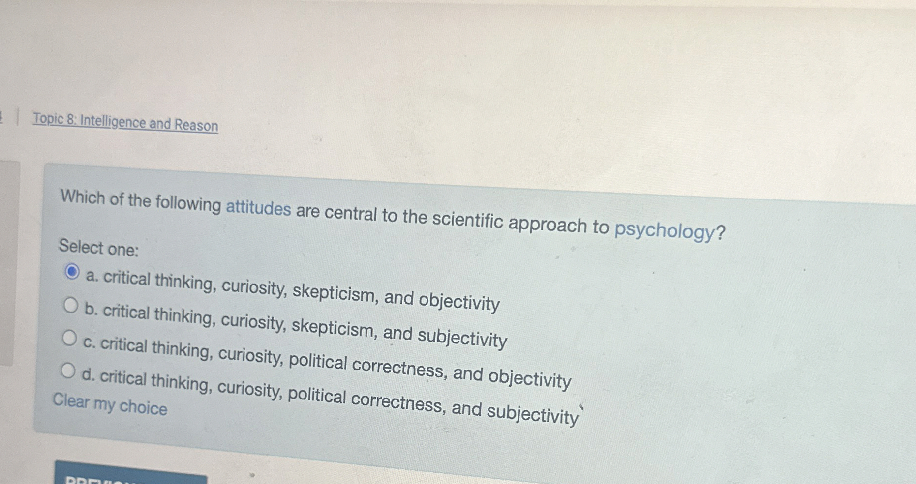 Solved Topic 8: Intelligence and ReasonWhich of the | Chegg.com