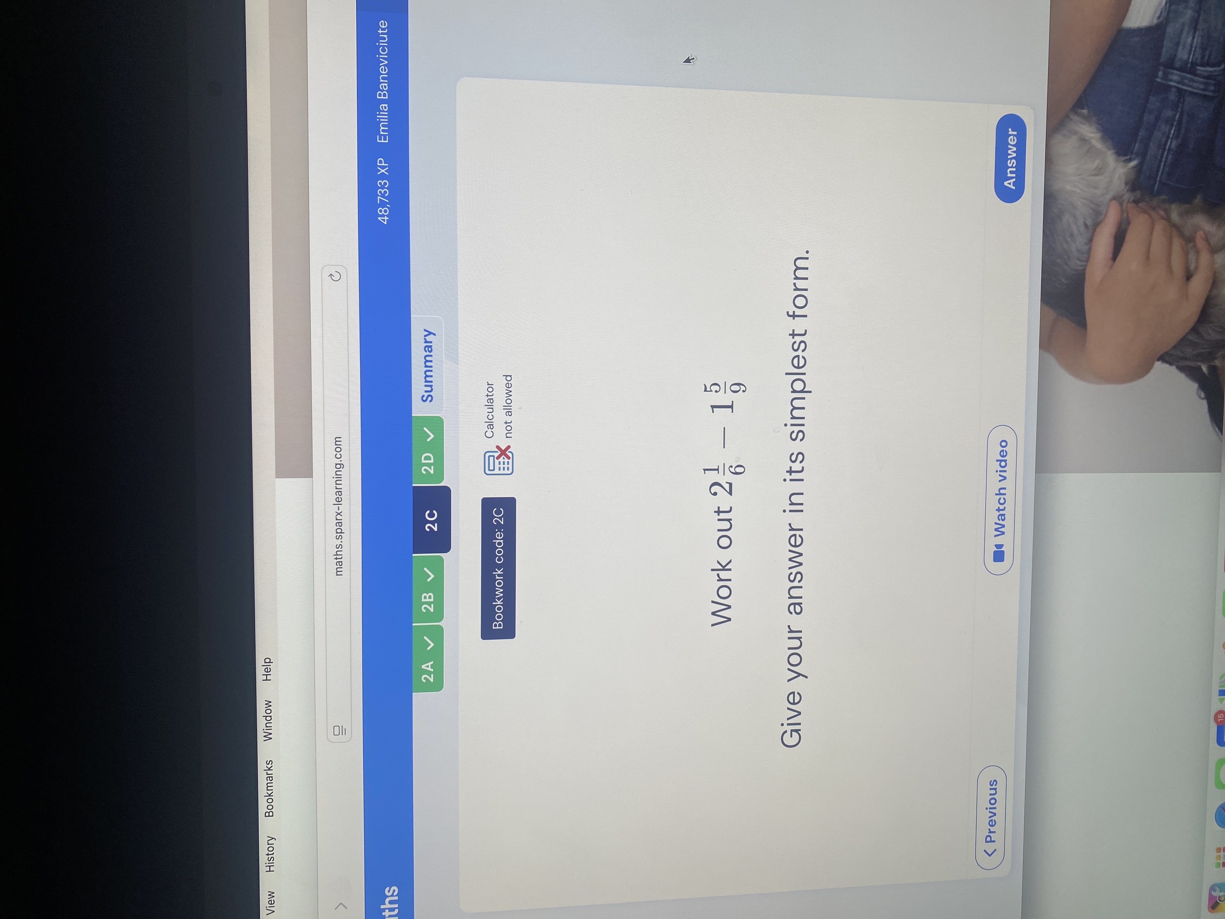 Solved code class="asciimath">Work out 2(1)/(6)-1(5)/(9) | Chegg.com