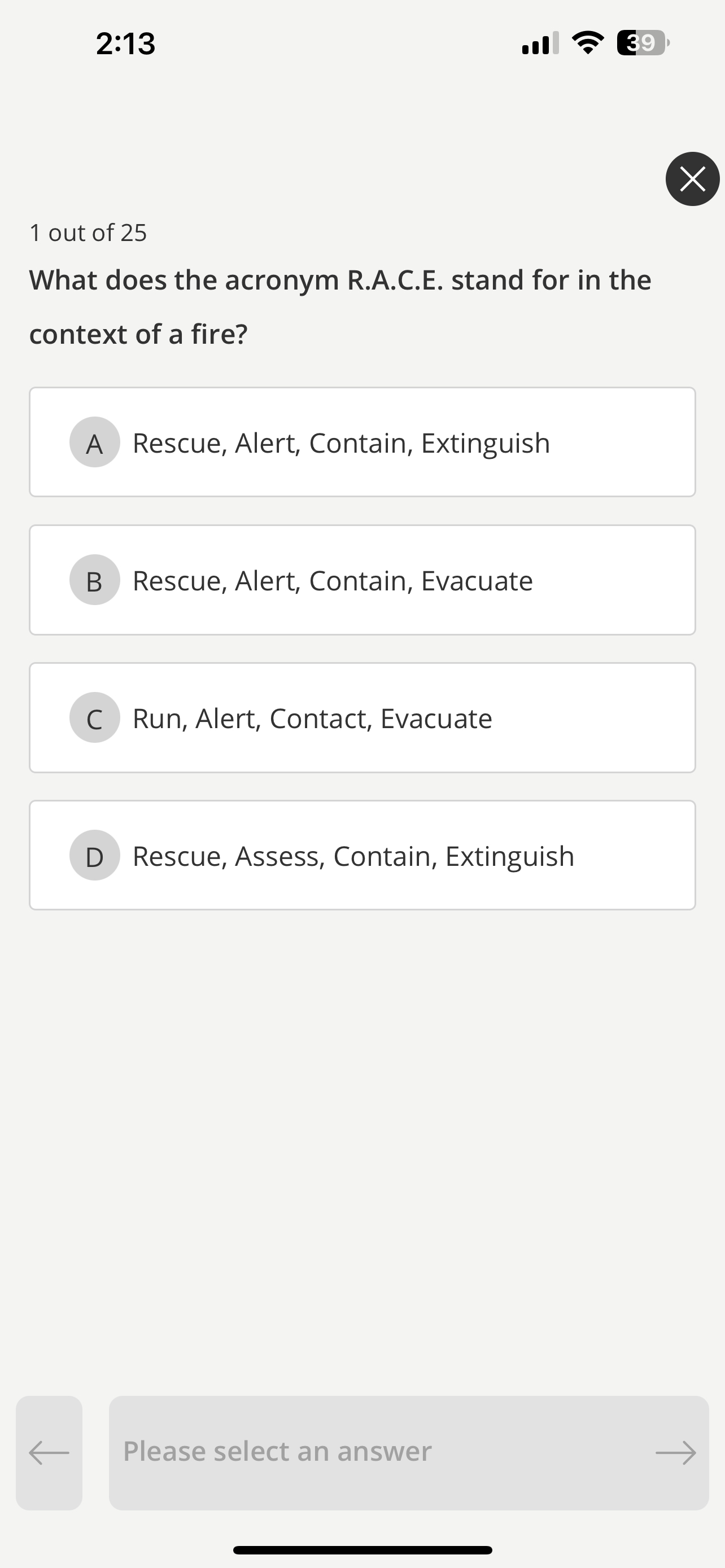 Solved 2:13391 ﻿out of 25What does the acronym R.A.C.E. | Chegg.com