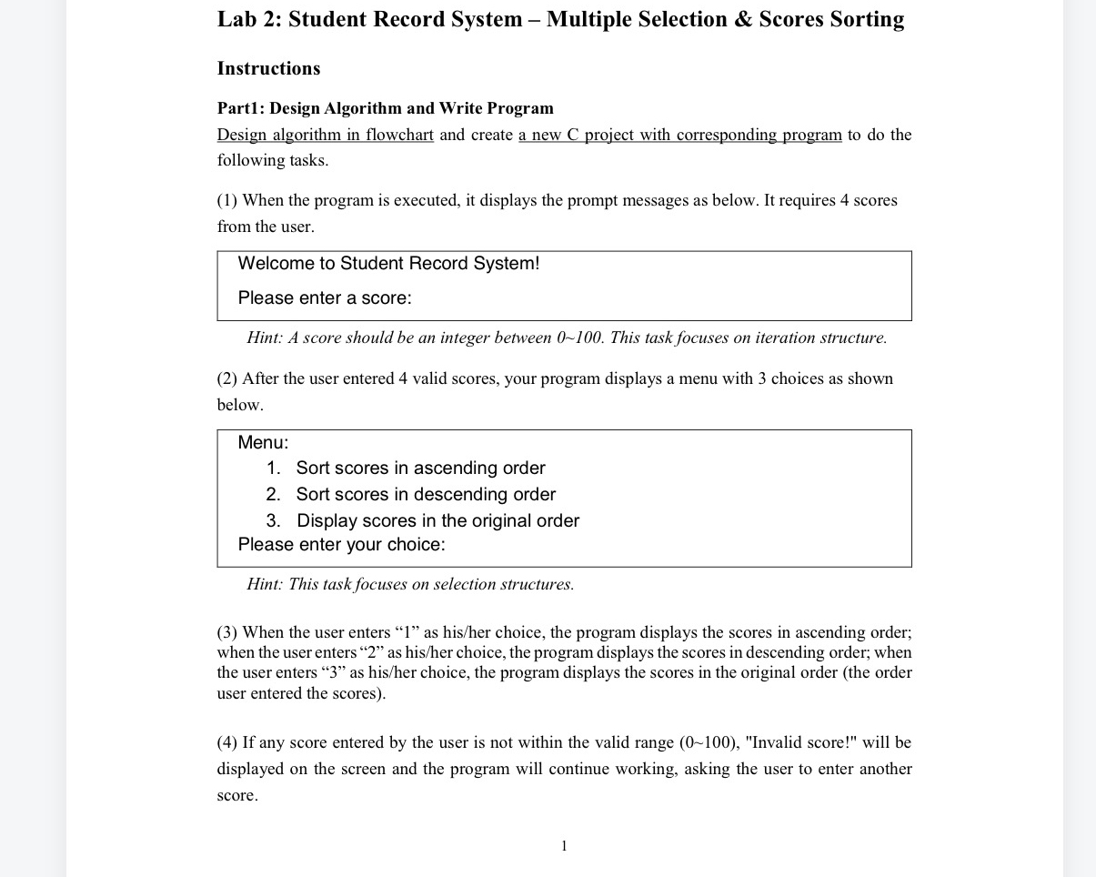 Solved Lab 2: Student Record System - ﻿Multiple Selection & | Chegg.com