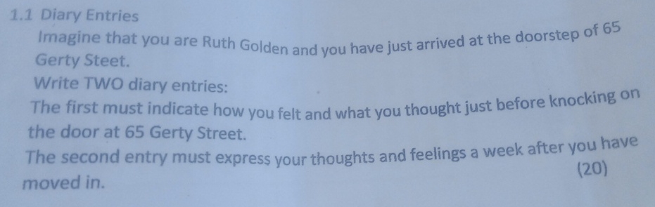 Solved 1.1 ﻿Diary Entries Imagine that you are Ruth Golden | Chegg.com