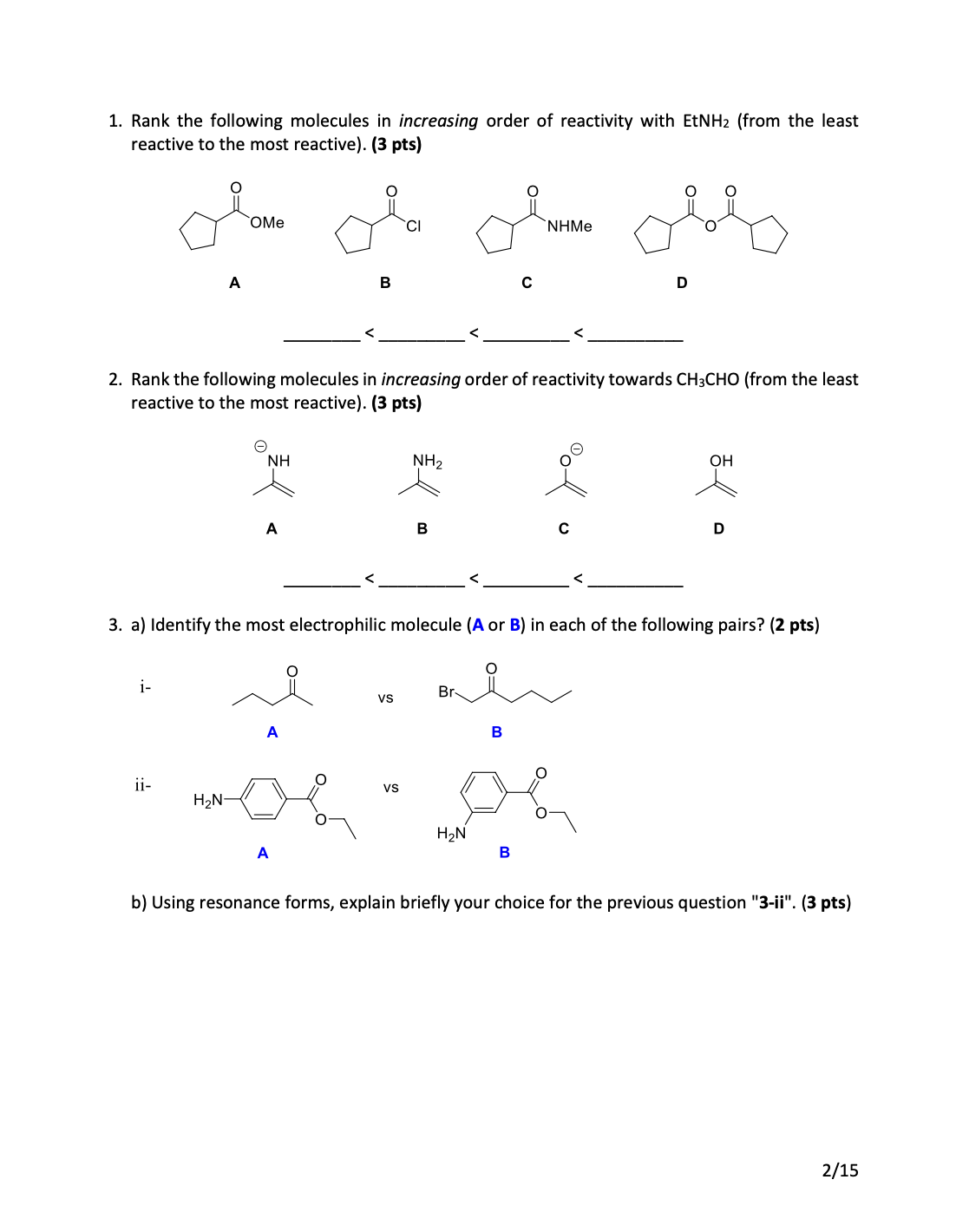 Solved Rank the following molecules in increasing order of | Chegg.com