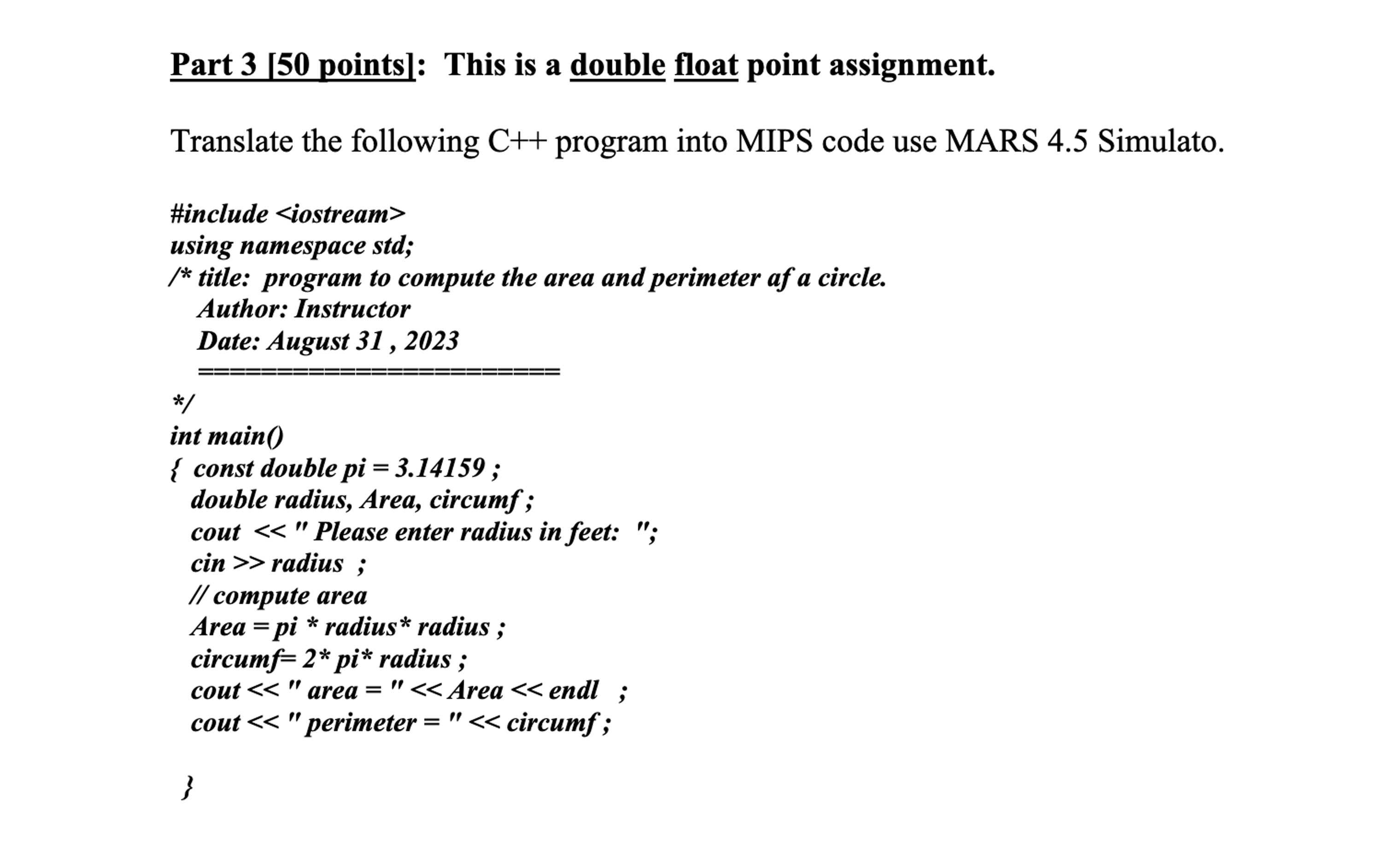 Solved Part 3 [50 ﻿points]: This is a double float point | Chegg.com