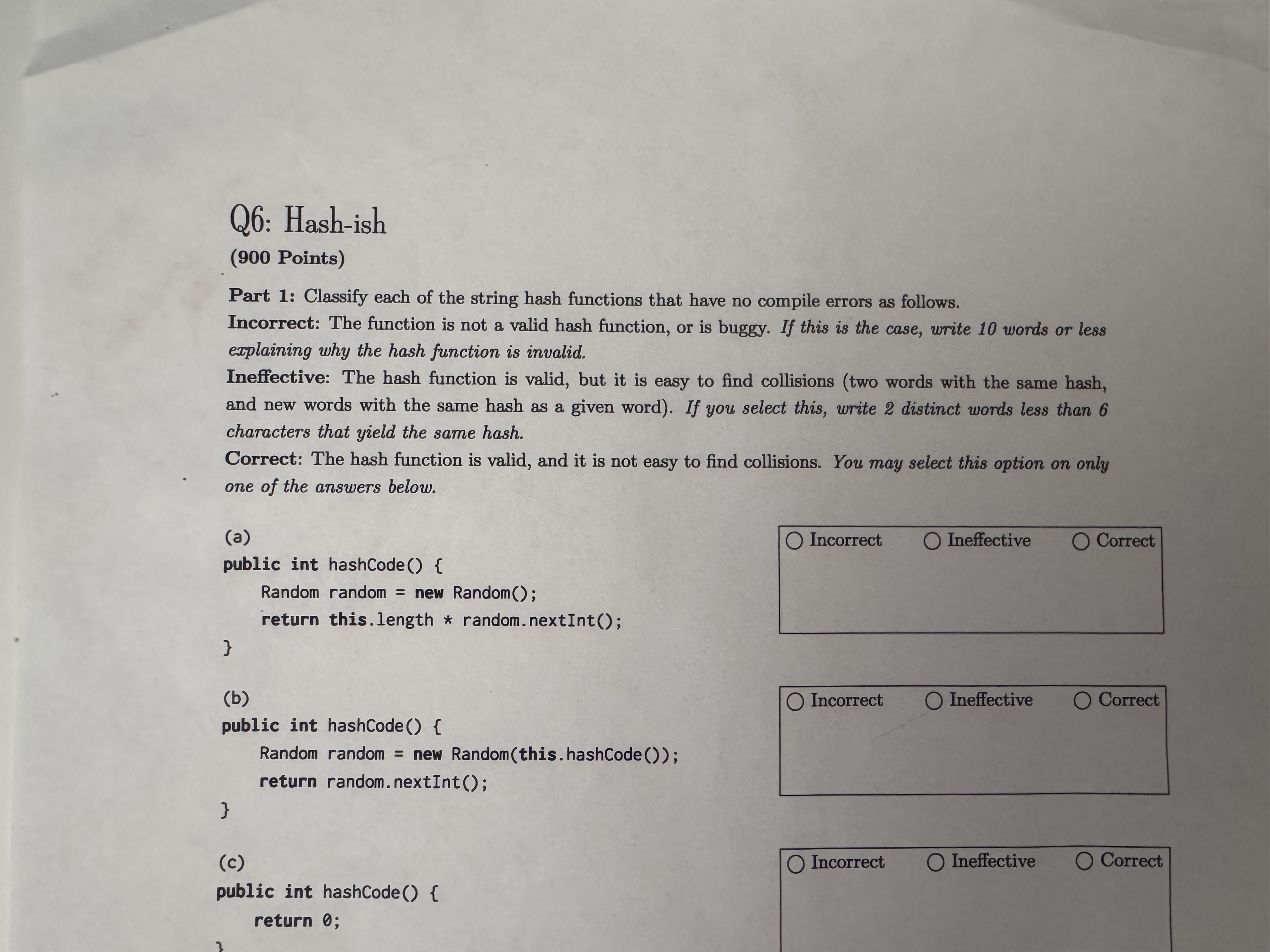 Solved Q6: Hash-ish (900 ﻿Points) ﻿Part 1: Classify each of | Chegg.com