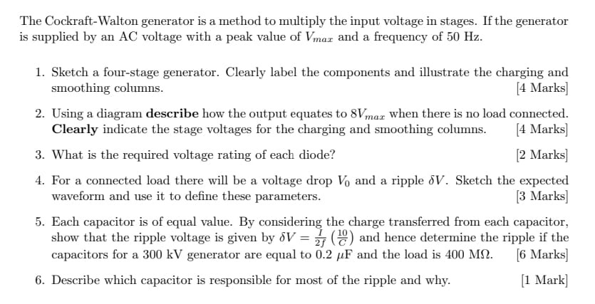 Solved The Cockraft-Walton generator is a method to multiply | Chegg.com