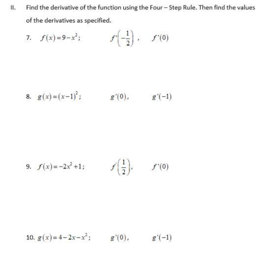 Solved code class="asciimath">II. ﻿Find the derivative of | Chegg.com