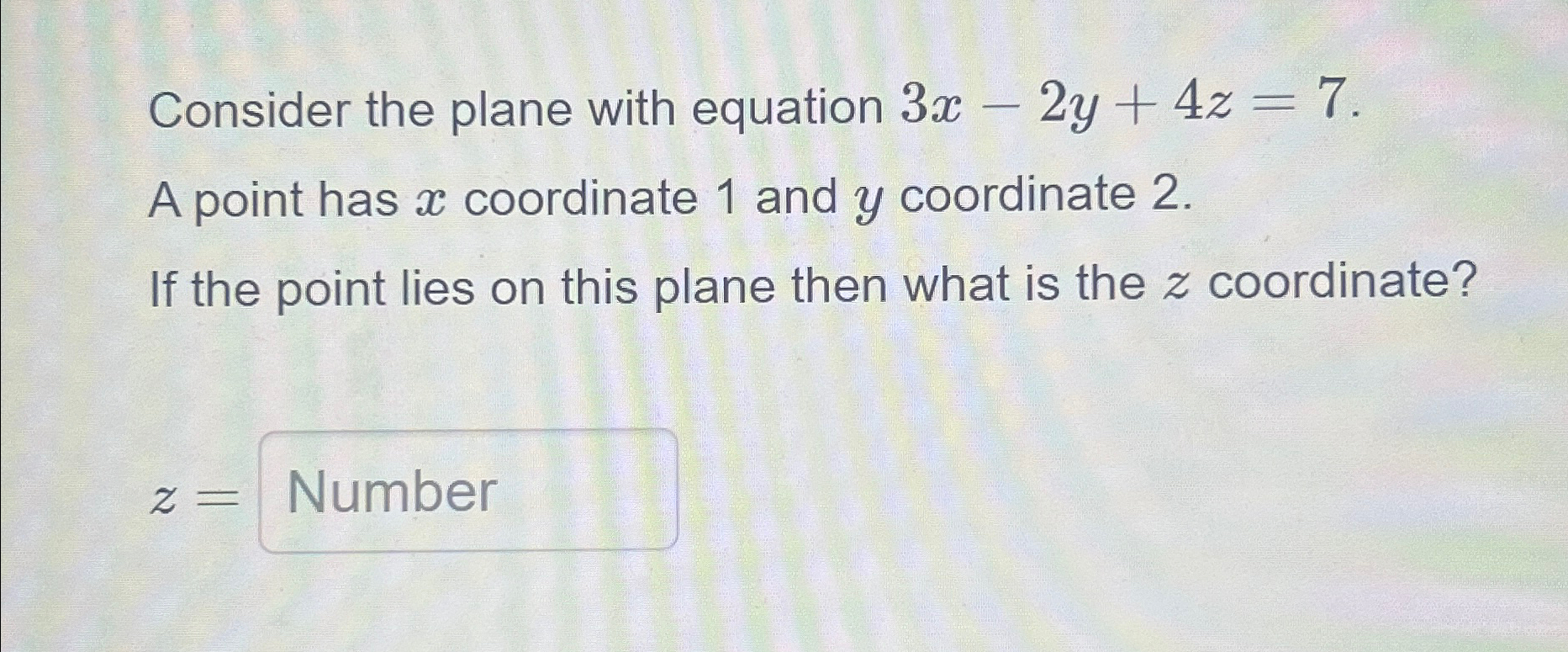 Solved Consider the plane with equation 3x-2y+4z=7.A point | Chegg.com