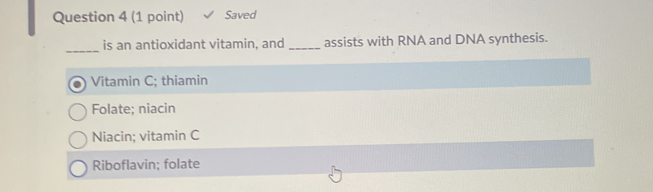 Solved Question 4 (1 ﻿point)Savedis an antioxidant vitamin, | Chegg.com