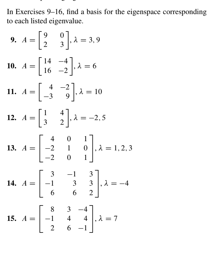 Solved In Exercises 9-16, ﻿find a basis for the eigenspace | Chegg.com