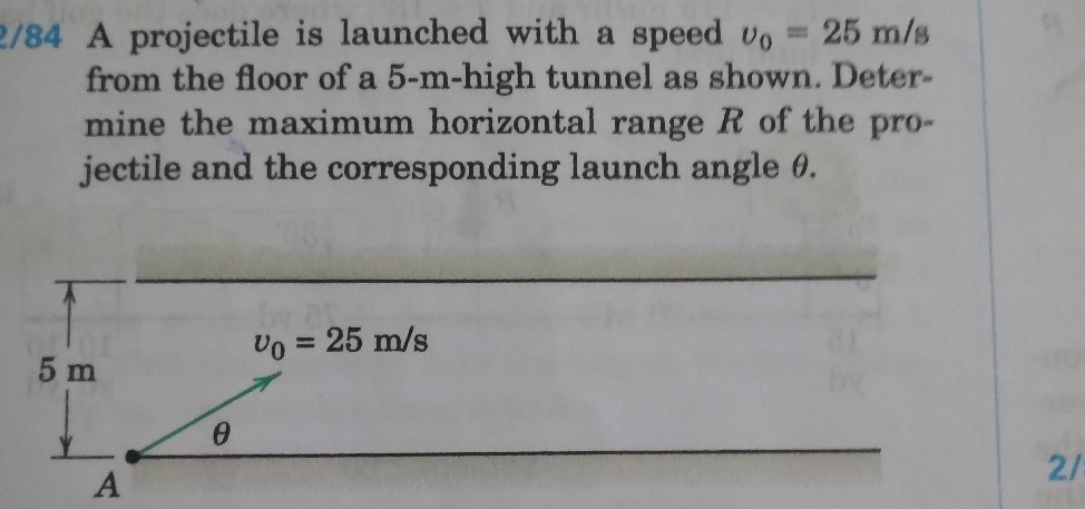 Solved 2/84 ﻿A projectile is launched with a speed v0=25ms | Chegg.com