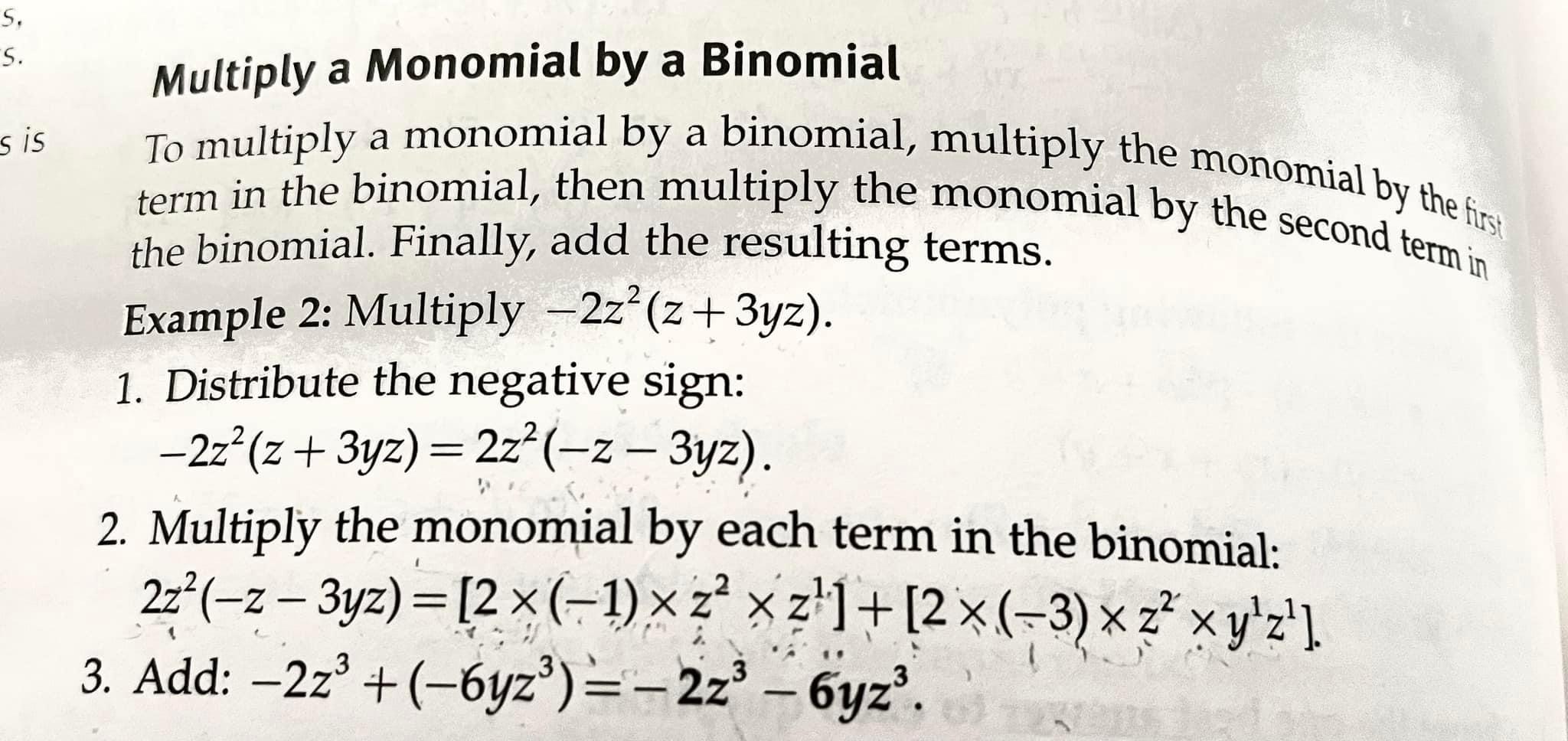 Solved Multiply a Monomial by a Binomial To multiply a | Chegg.com