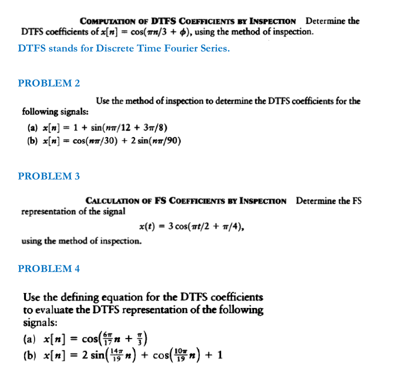 Solved Computation Of Dtfs Coefficients By Inspection 