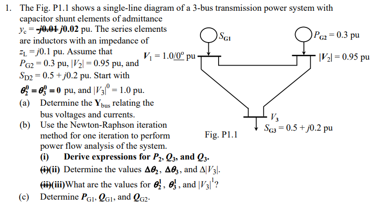 Solved The Fig. P1.1 ﻿shows a single-line diagram of a 3-bus | Chegg.com