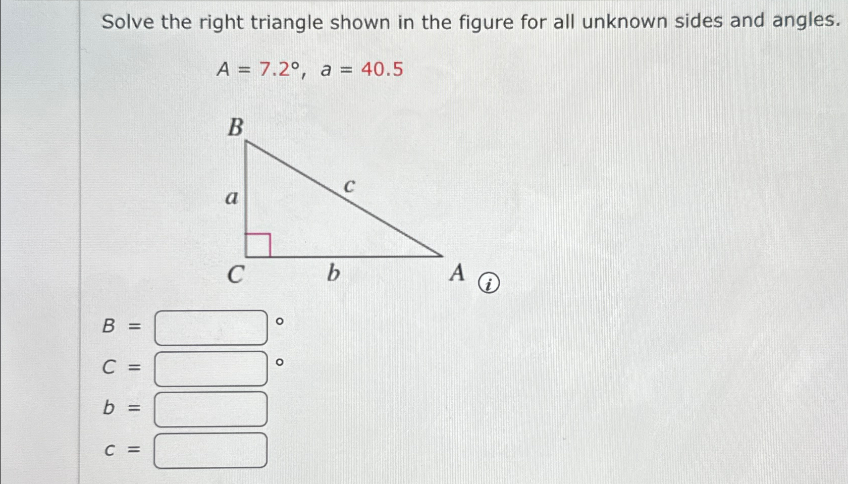Solved Solve the right triangle shown in the figure for all | Chegg.com