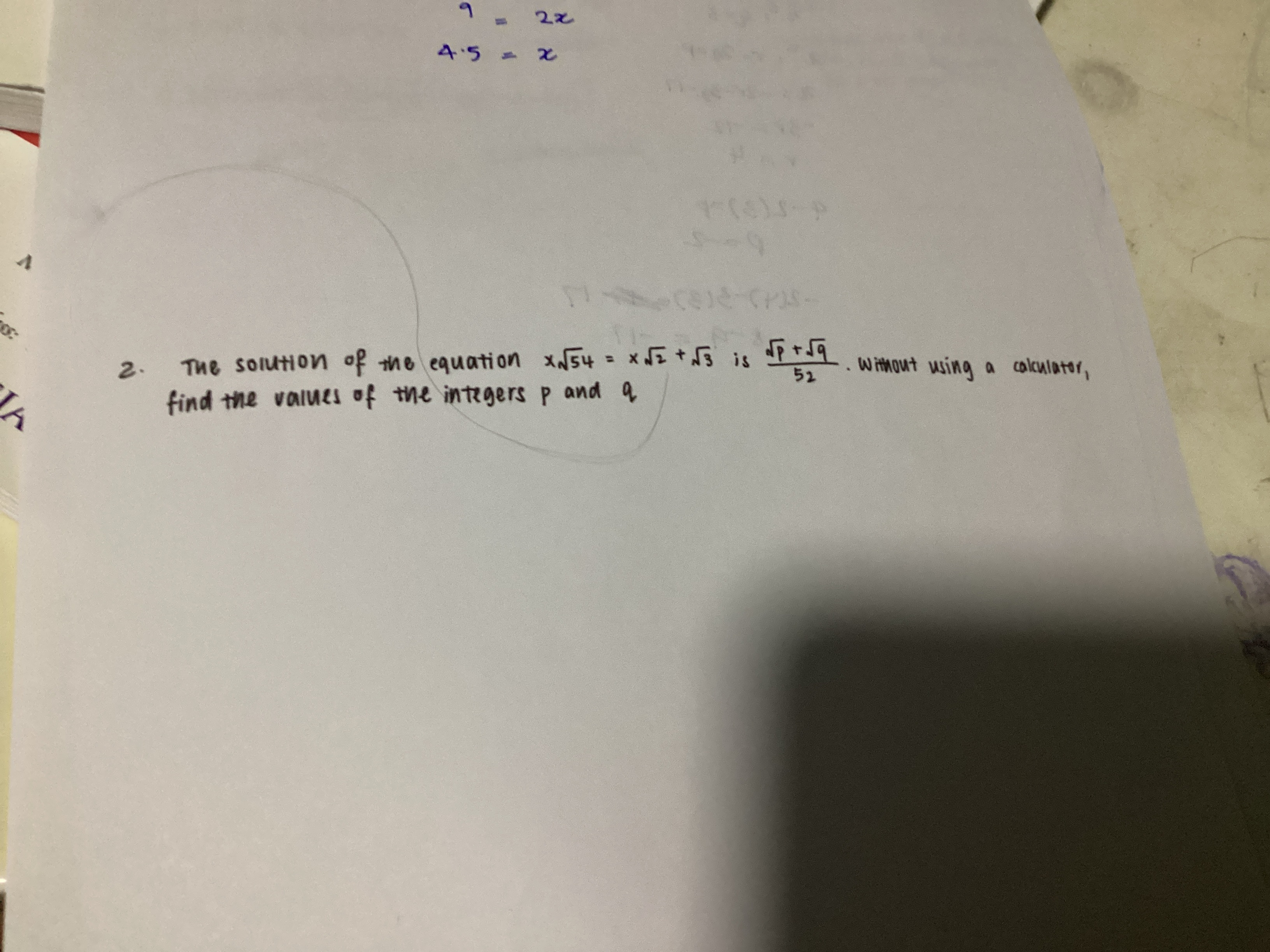 Solved code class="asciimath">9=2x 4*5=x The solution of the | Chegg.com