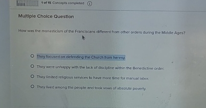 Solved 1 ﻿of 15 ﻿Conceper campleted Multiple Cholce Question | Chegg.com