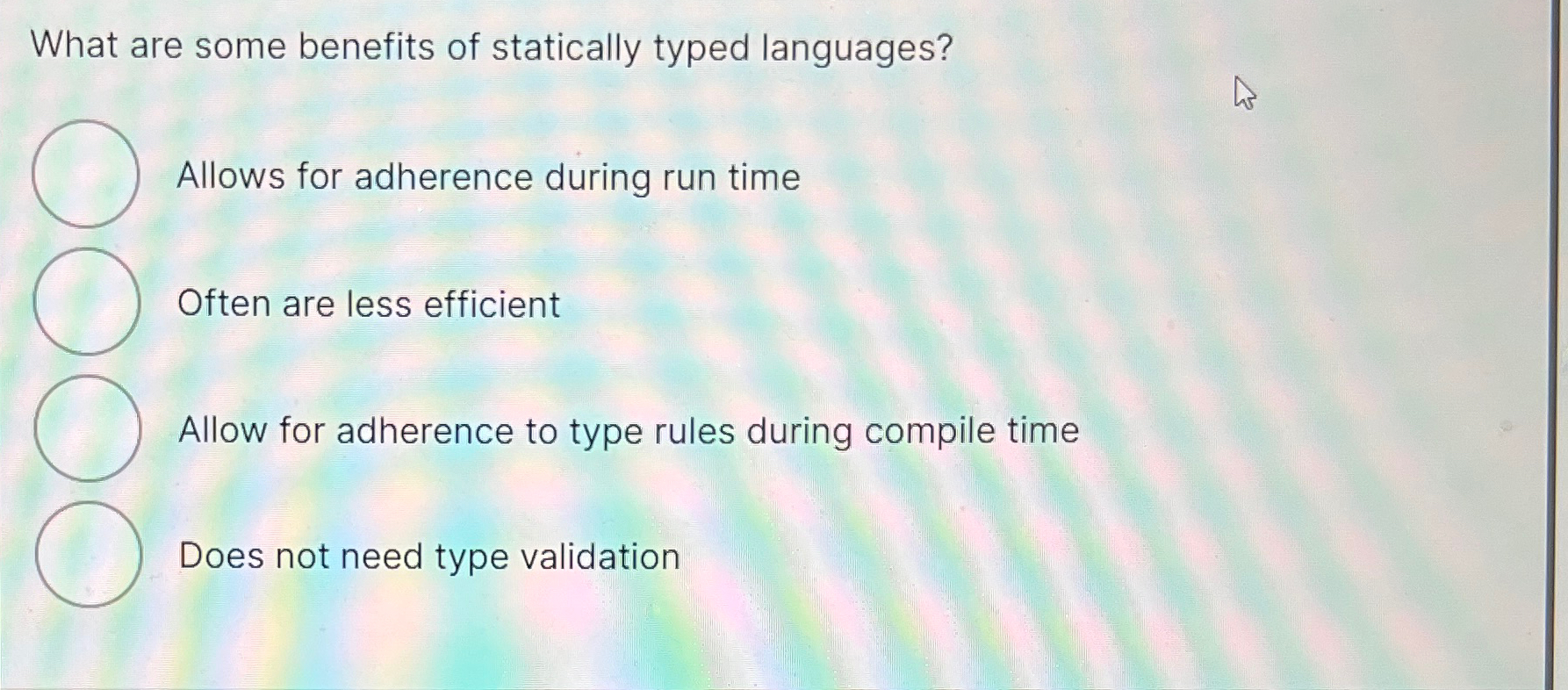 Solved What are some benefits of statically typed | Chegg.com