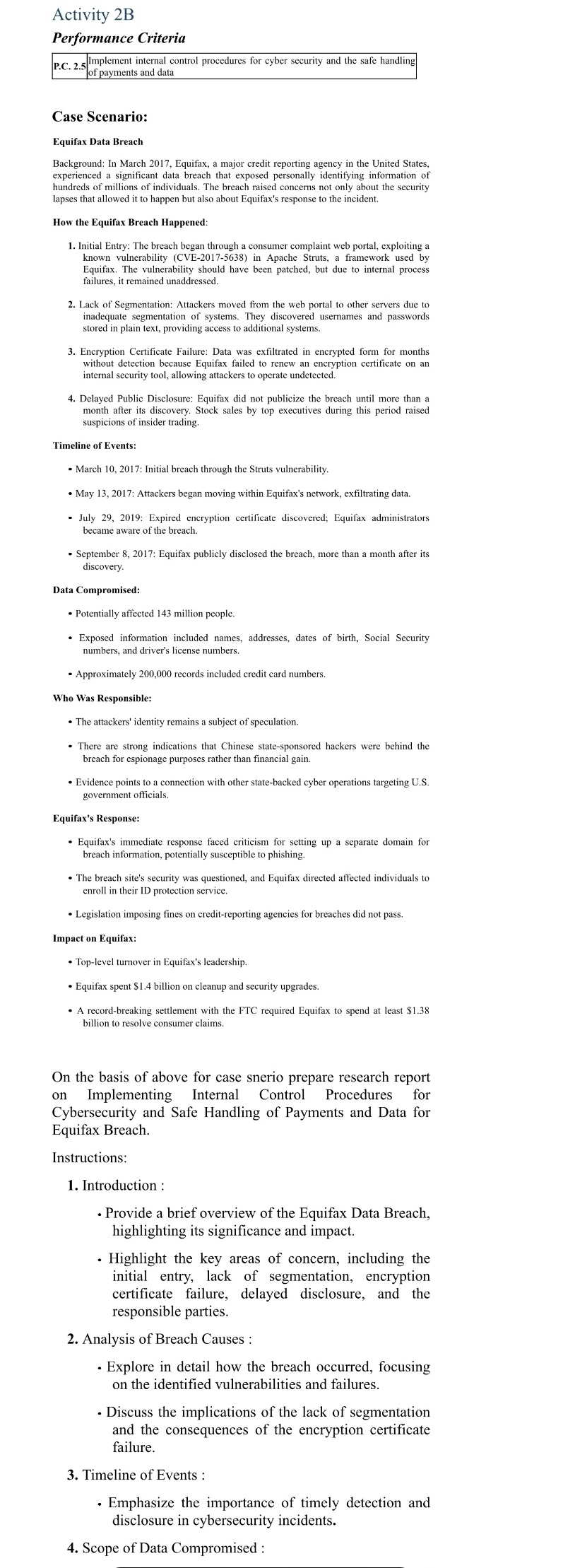 Solved Performance CriteriaP.C. 2.5 ﻿Implement internal | Chegg.com