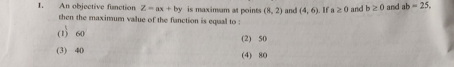 Solved An objective function Z=ax+ ﻿by is maximum at points | Chegg.com