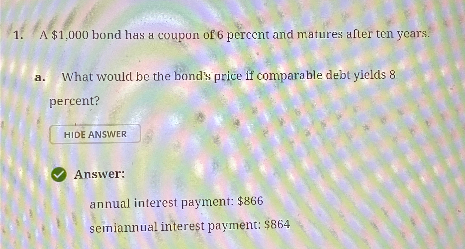 Solved A $1,000 ﻿bond has a coupon of 6 ﻿percent and matures | Chegg.com
