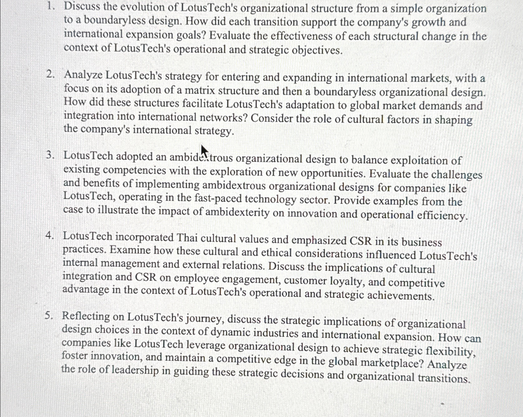 Solved Discuss the evolution of LotusTech's organizational | Chegg.com