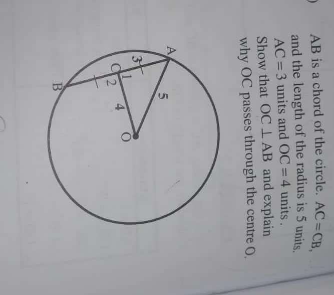 Solved AB ﻿is a chord of the circle. AC=CB, ﻿and the length | Chegg.com