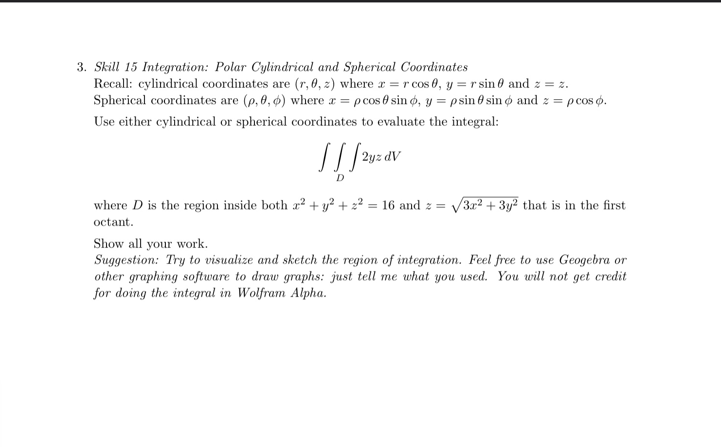 Solved Skill 15 ﻿integration Polar Cylindrical And