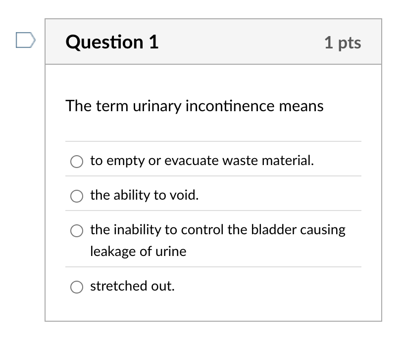 Solved Question 1 ﻿The term urinary incontinence means to | Chegg.com
