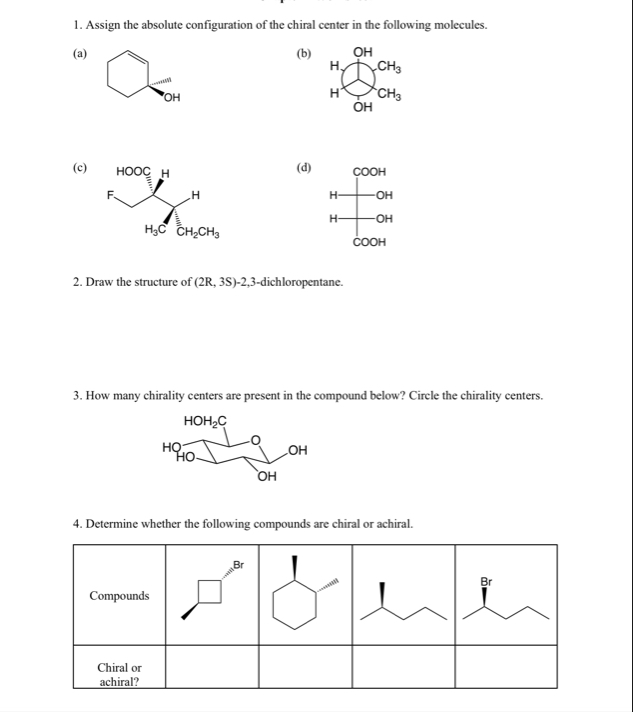 Solved Assign the absolute configuration of the chiral | Chegg.com