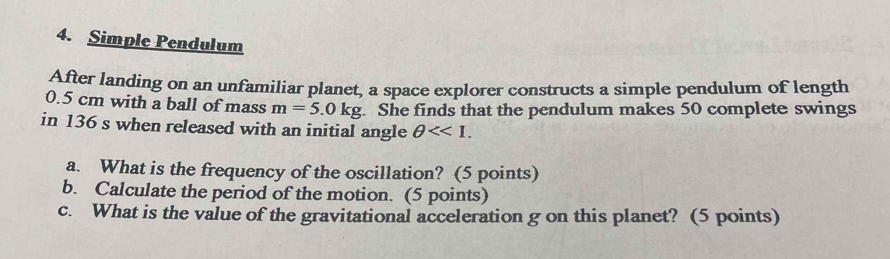 Solved Simple PendulumAfter landing on an unfamiliar planet, | Chegg.com