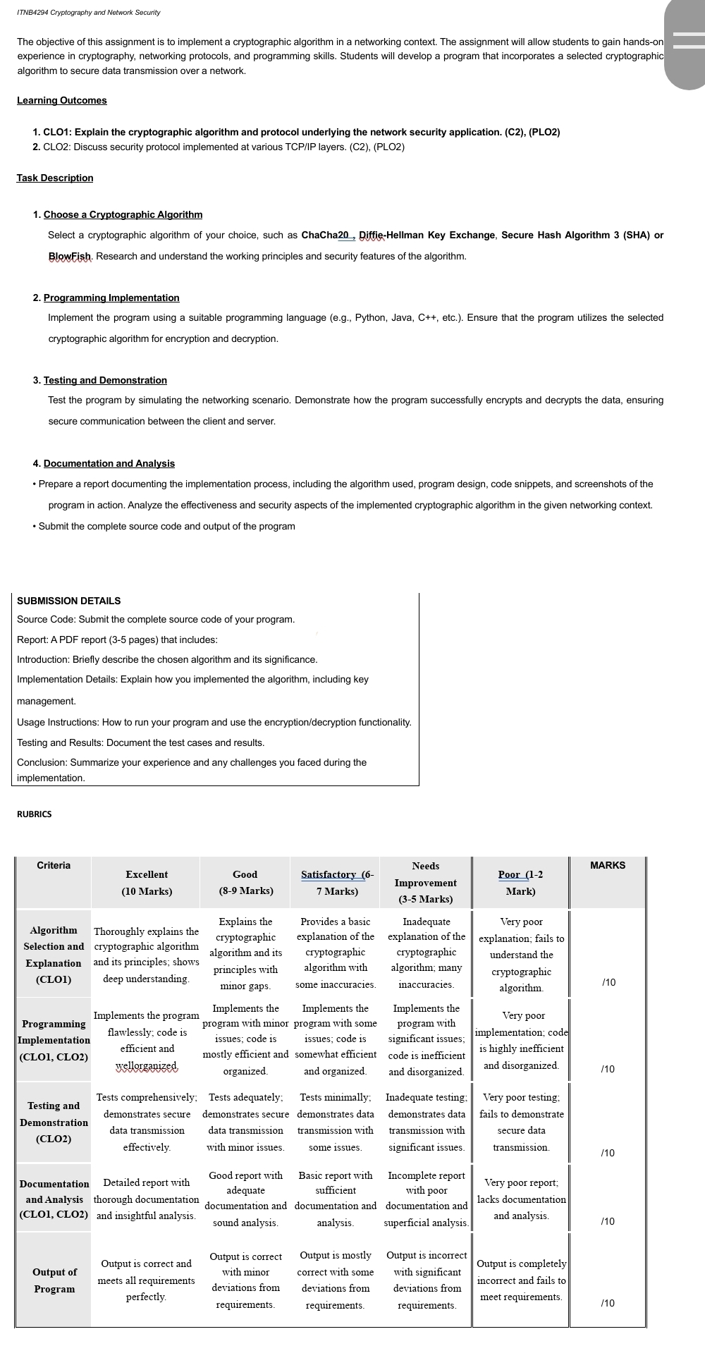 Solved ITNB4294 ﻿Cryptography and Network SecurityThe | Chegg.com